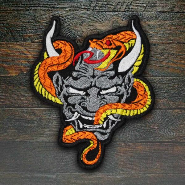 Japanese Demon mask Oni embroidery Iron-on | Sew-on | Velcro Patch